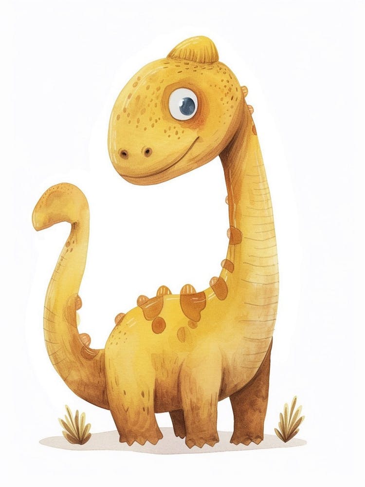 Cute Cartoon Diplodocus Watercolour Art Print by Dino Delights – Fy!
