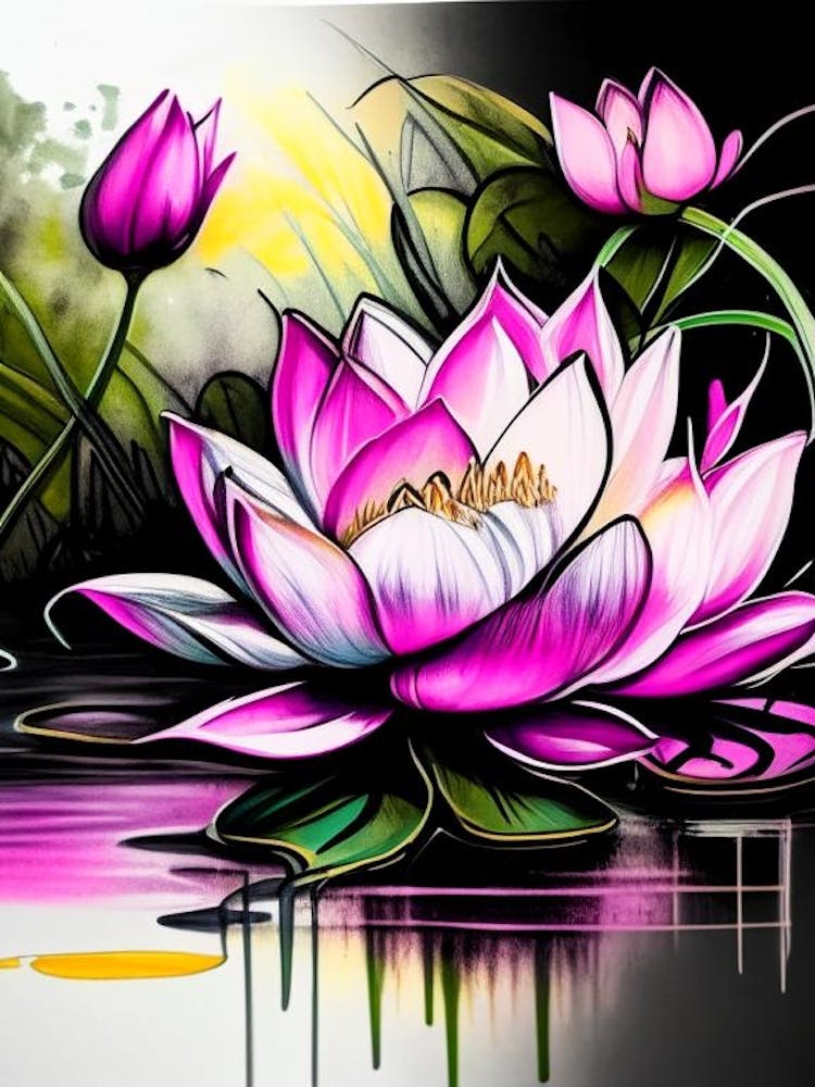 Lotus Flowers In Park Graffiti 4 Art Print by The Artsy Florist – Fy!