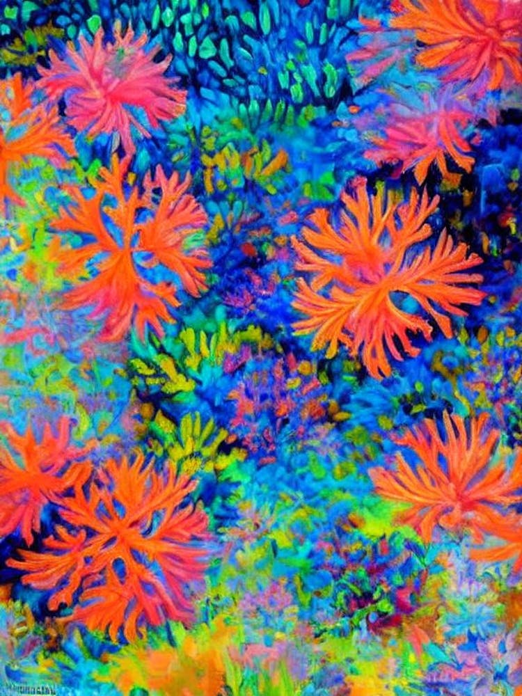 Acropora Millepora Vibrant Painting Art Print by Reef Reflections – Fy!