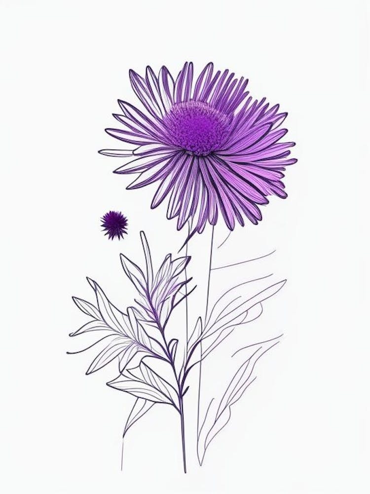 Aster Floral Minimal Line Drawing 2 Flower Art Print by The Artsy ...