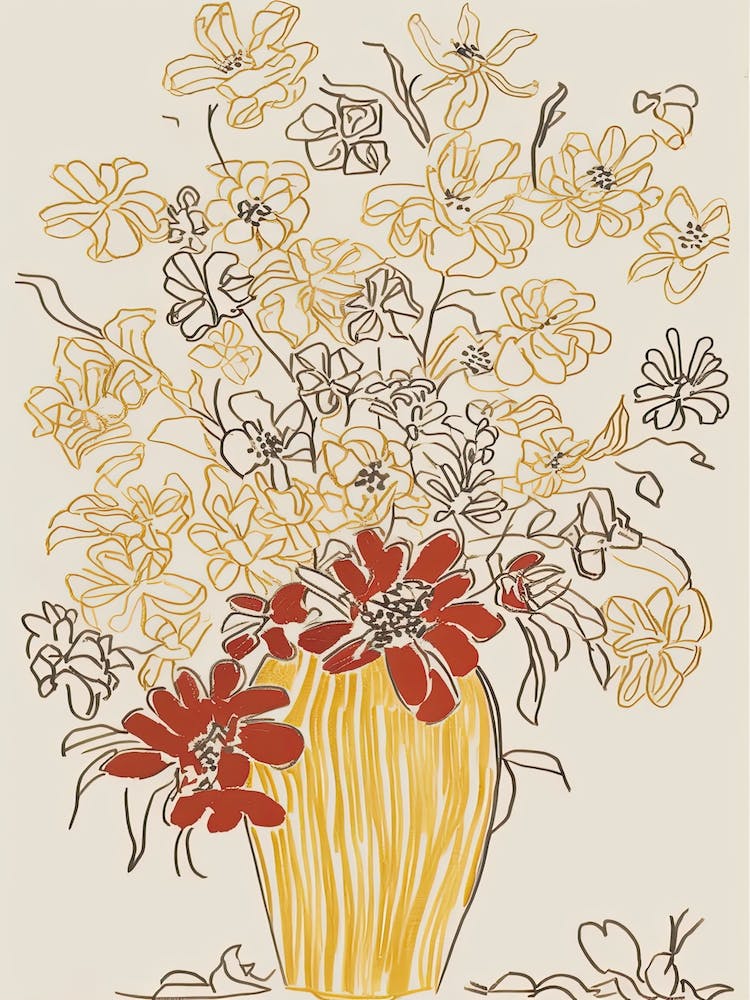 Floral Still Life Sketch Line Art 8 Art Print by Fusion Designs – Fy!