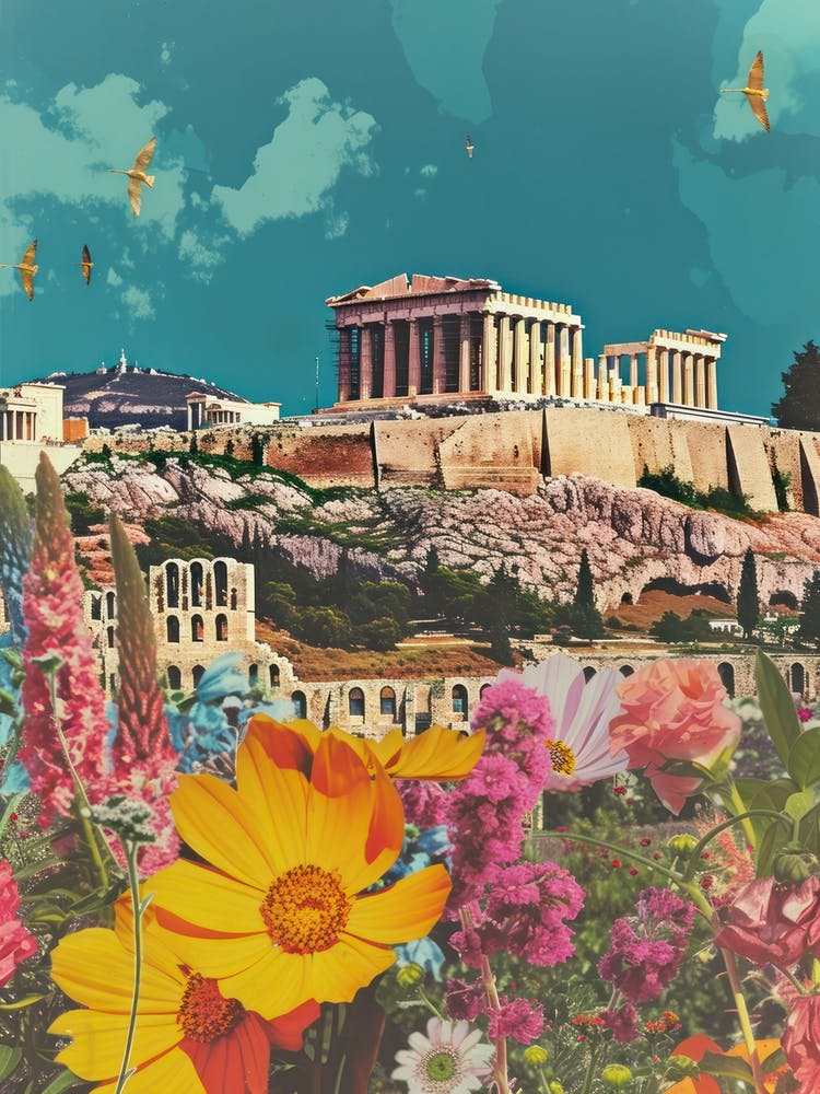 Athens Floral Retro Collage Style 2 Art Print by Cityscape Art Co. – Fy!