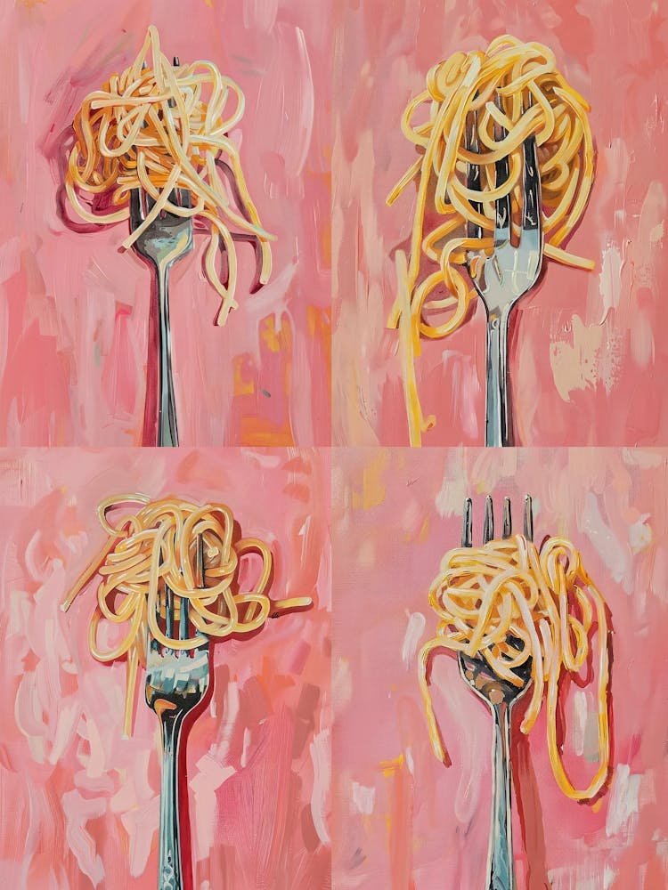 Pasta Forks Kitchen Spaghetti Lover Girly Pink Aesthetic Art Print by ...