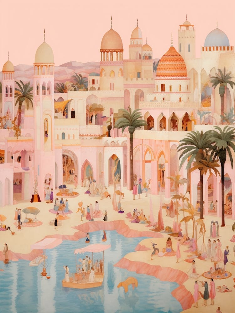 Hurghada Egypt 1 Vintage Pink Travel Illustration Art Print by MedArt – Fy!
