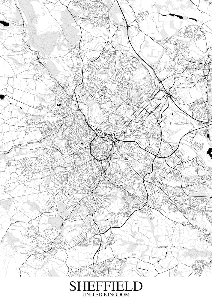 Sheffield White Black Map Art Print by Mapply – Fy!