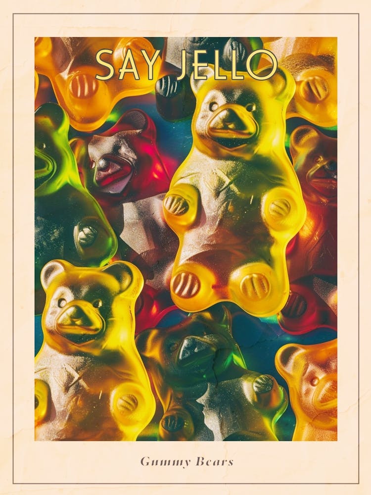 Retro Gummy Bears Candy Sweets Pattern 4 Poster Art Print by Bubblegum ...