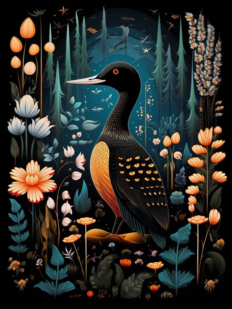 Folk Bird Illustration Common Loon 3 Art Print by Feathered Muse – Fy!