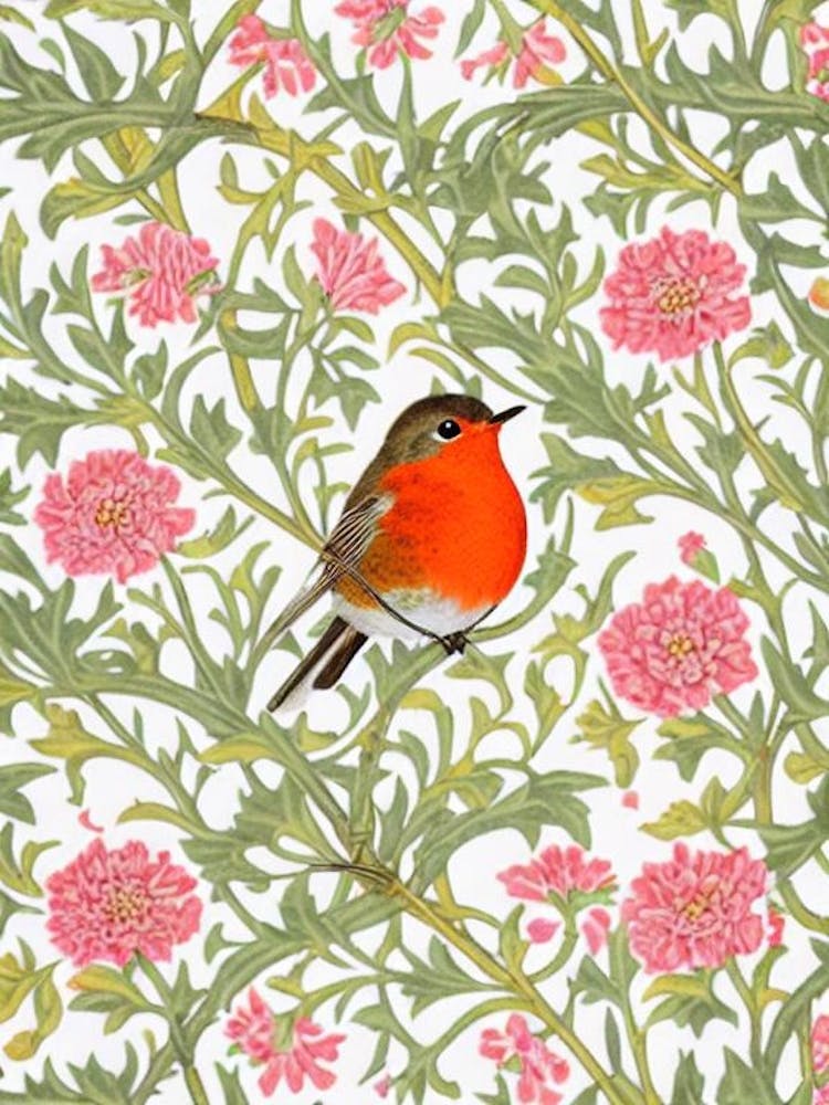Robin 2 William Morris Style Bird Art Print by Featherline – Fy!