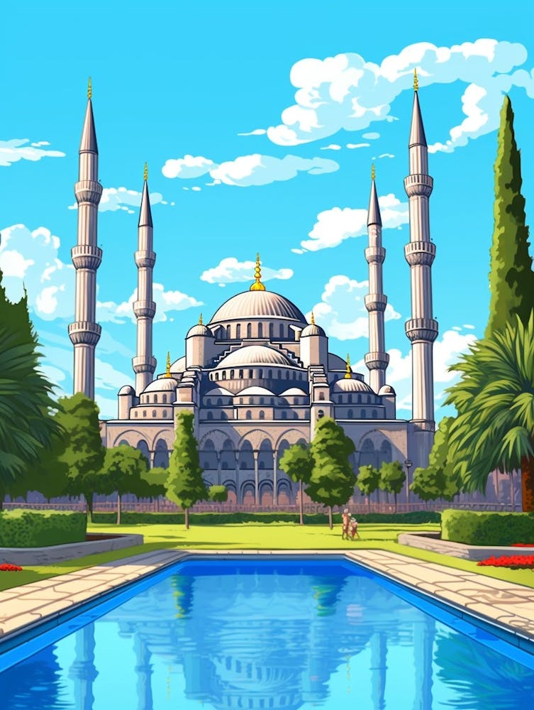 Blue Mosque Sultan Ahmed Mosque Pixel Art 6 Art Print by PixelPerfect – Fy!