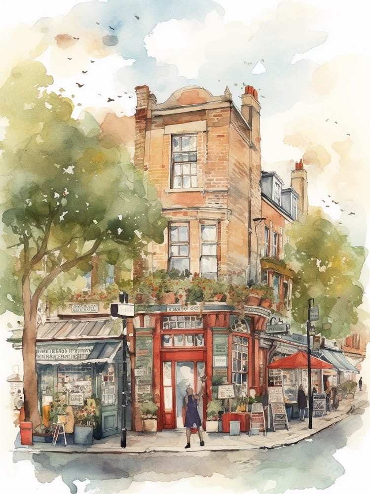 Hackney London Neighborhood, Watercolour 1 Art Print by Cityscape Art ...