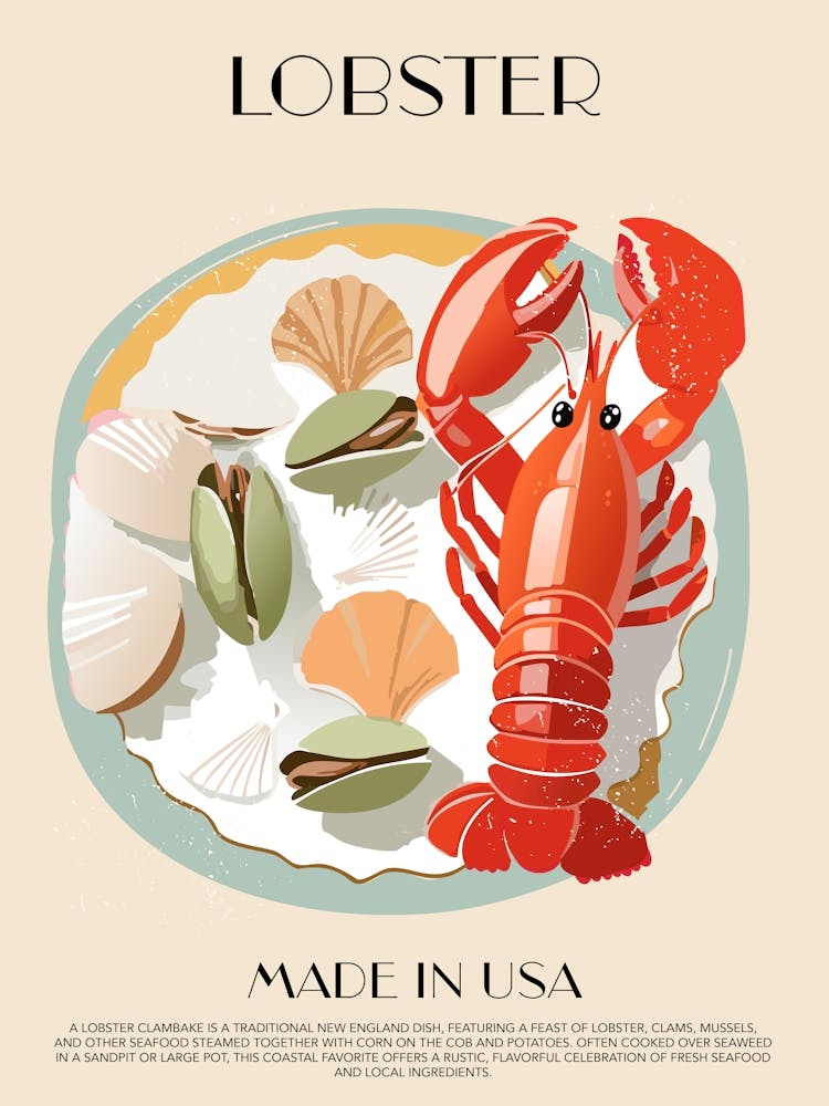 Lobster Print Kitchen Art Kitchen Poster Food Art Mid Century Modern ...