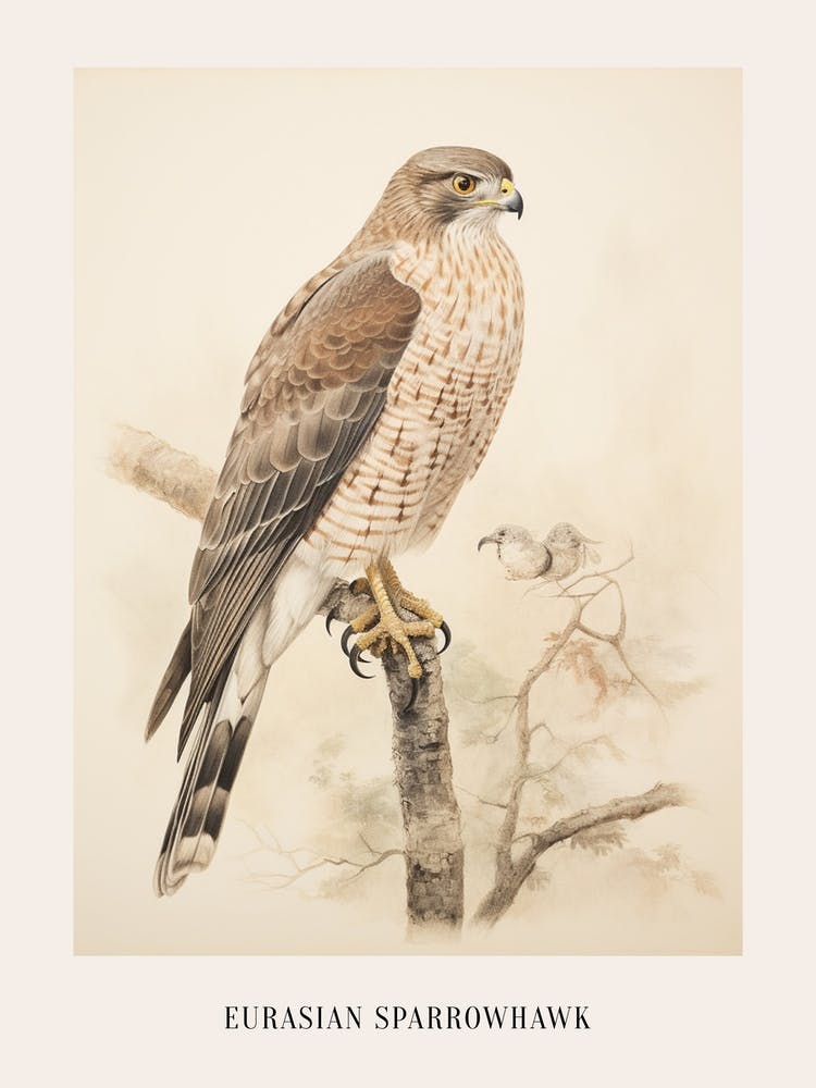 Vintage Bird Drawing Eurasian Sparrowhawk 1 Poster Art Print by ...