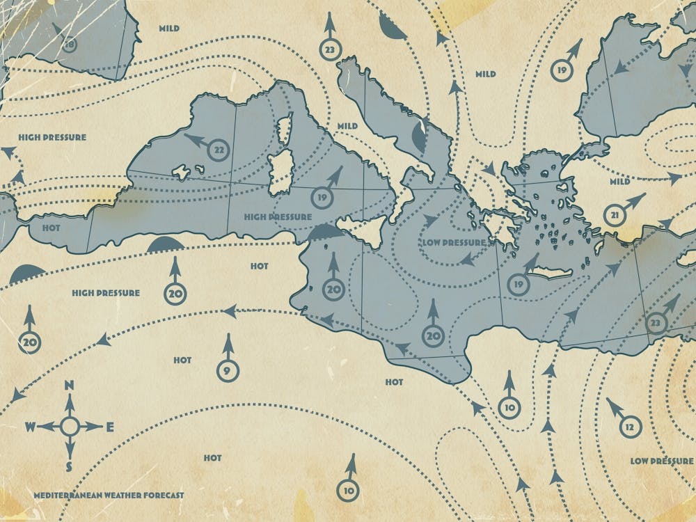 Vintage Weather map of the Mediterranean Art Print by Nicks emporium – Fy!