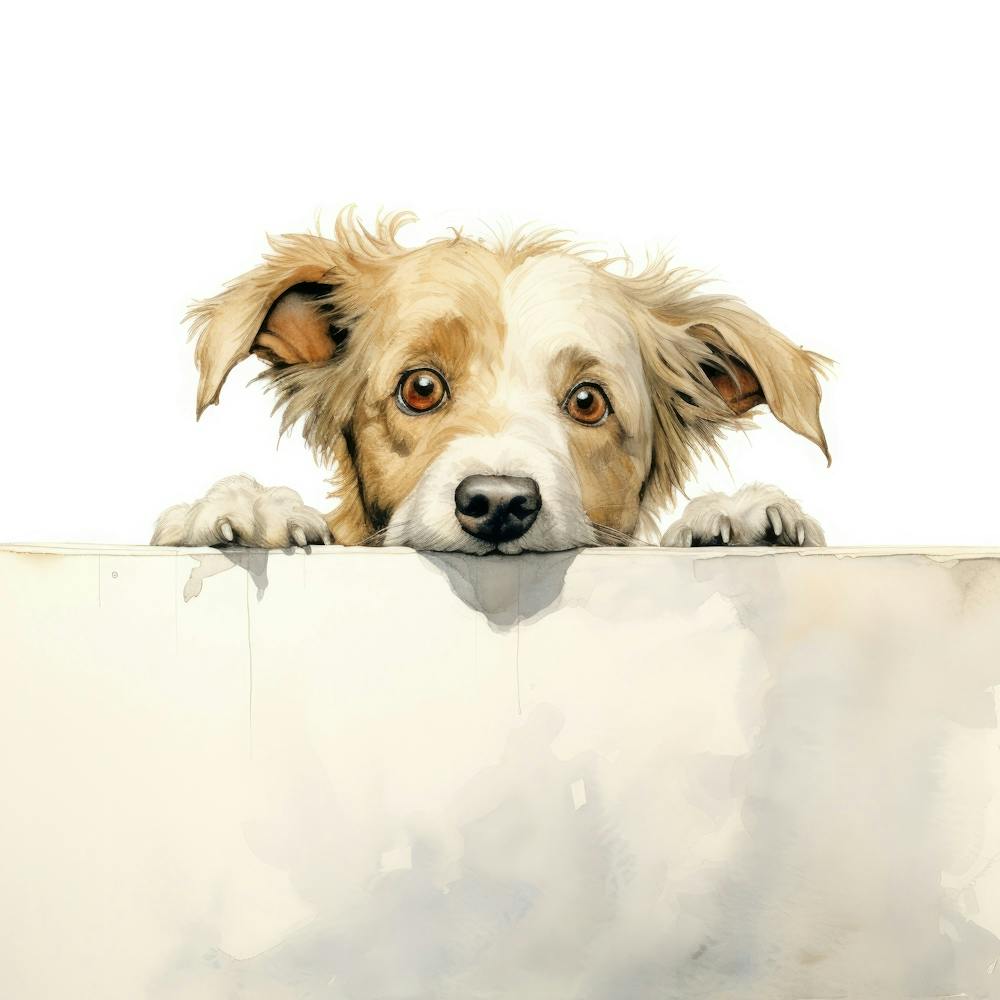 Dog Peeking Over A Sign 5 Art Print by Aloke Design – Fy!