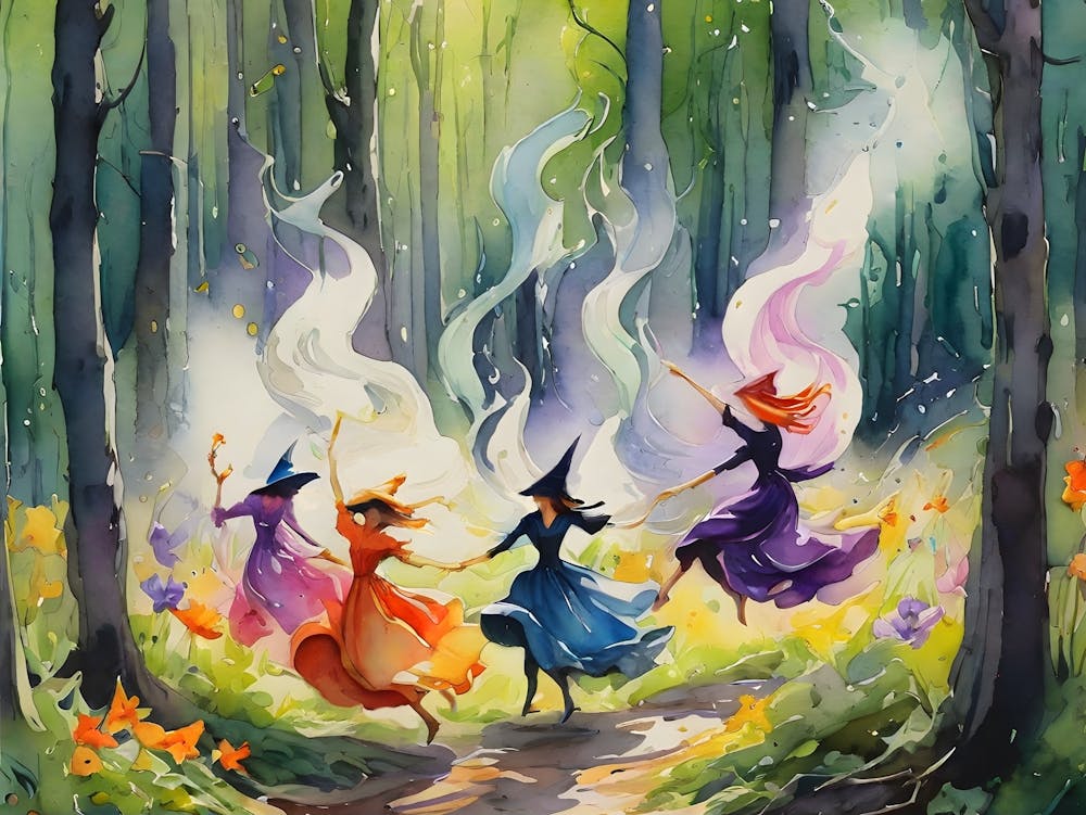 The Witches Dance - Colorful Witchy Art of a Fire Ritual in the Forest ...