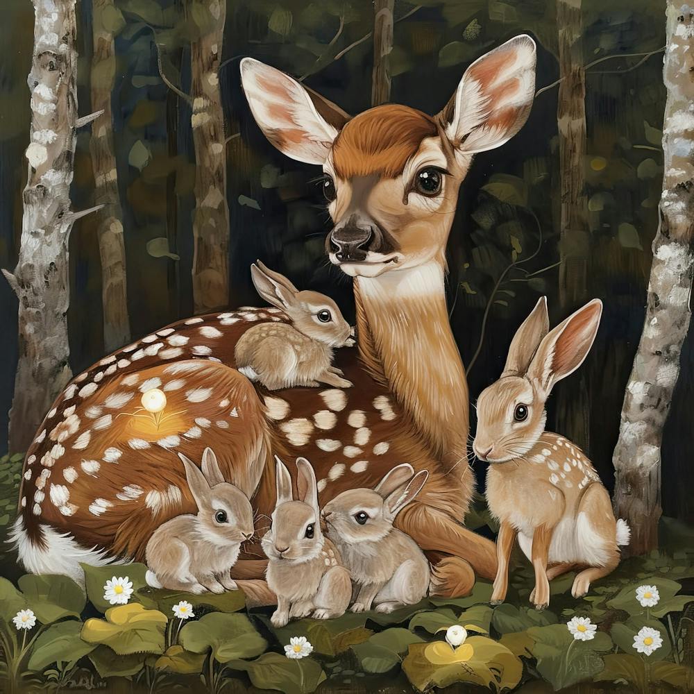 Fawn And Rabbits Fairycore Painting 1 Art Print by All Things Fairy – Fy!