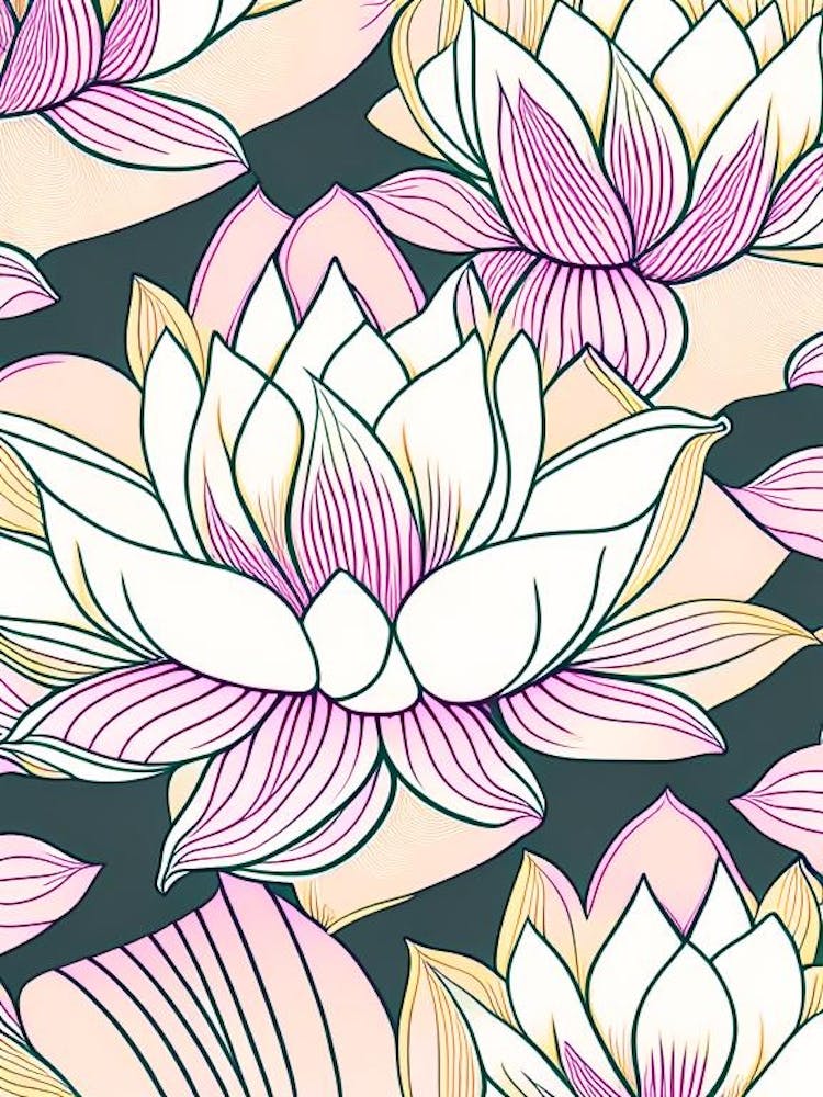 Lotus Flower Repeat Pattern Abstract Line Drawing 5 Art Print by The ...