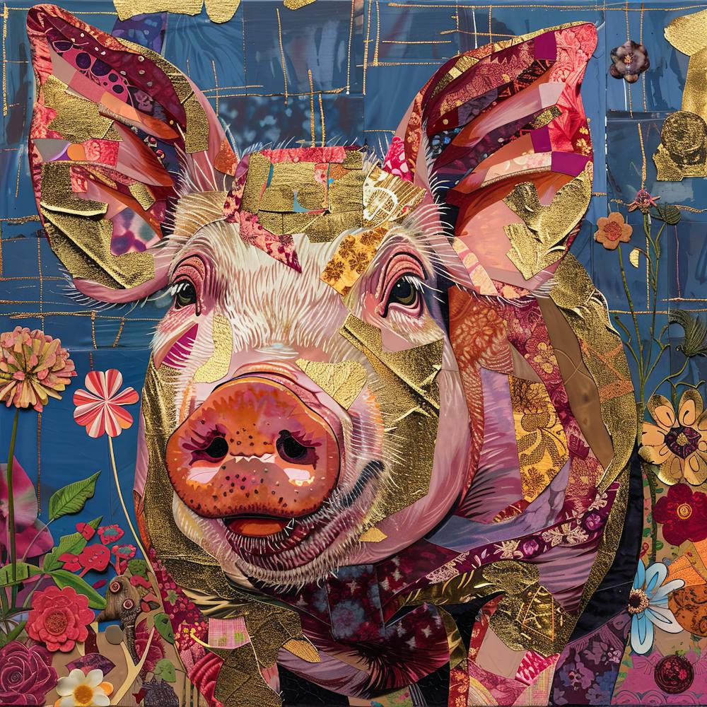 Patchwork Quilted Pig 1 Art Print by BestArt – Fy!