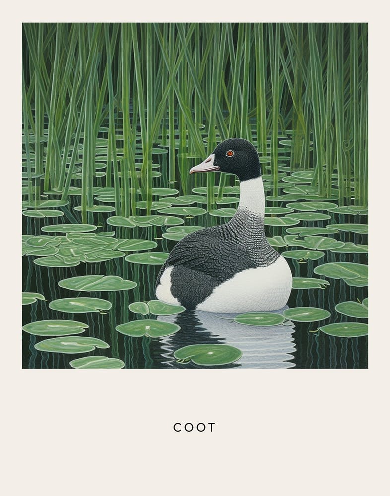 Ohara Koson Inspired Bird Painting Coot 2 Poster Art Print by Feathered ...