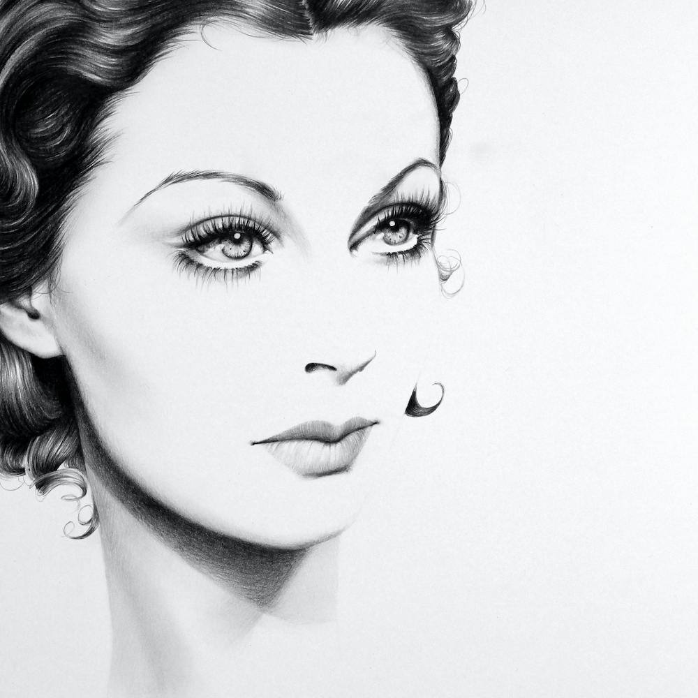 Vivien leigh Pencil Portrait Drawing Black and White Minimal Art Print ...