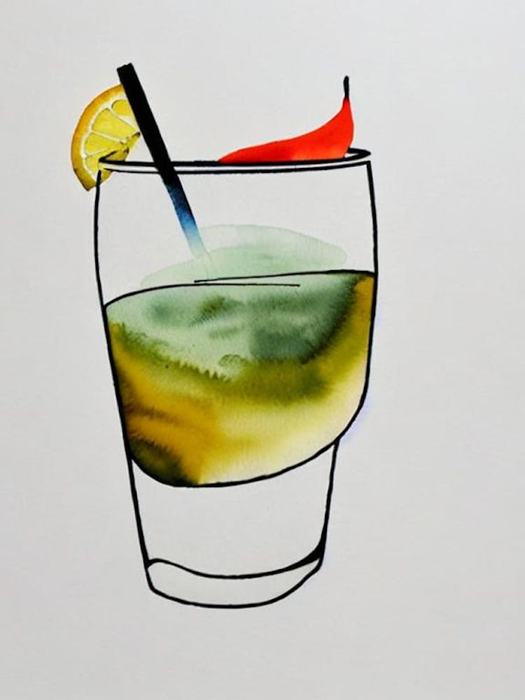 Gimlet Minimal Line Drawing With Watercolour Cocktail Poster Art Print ...