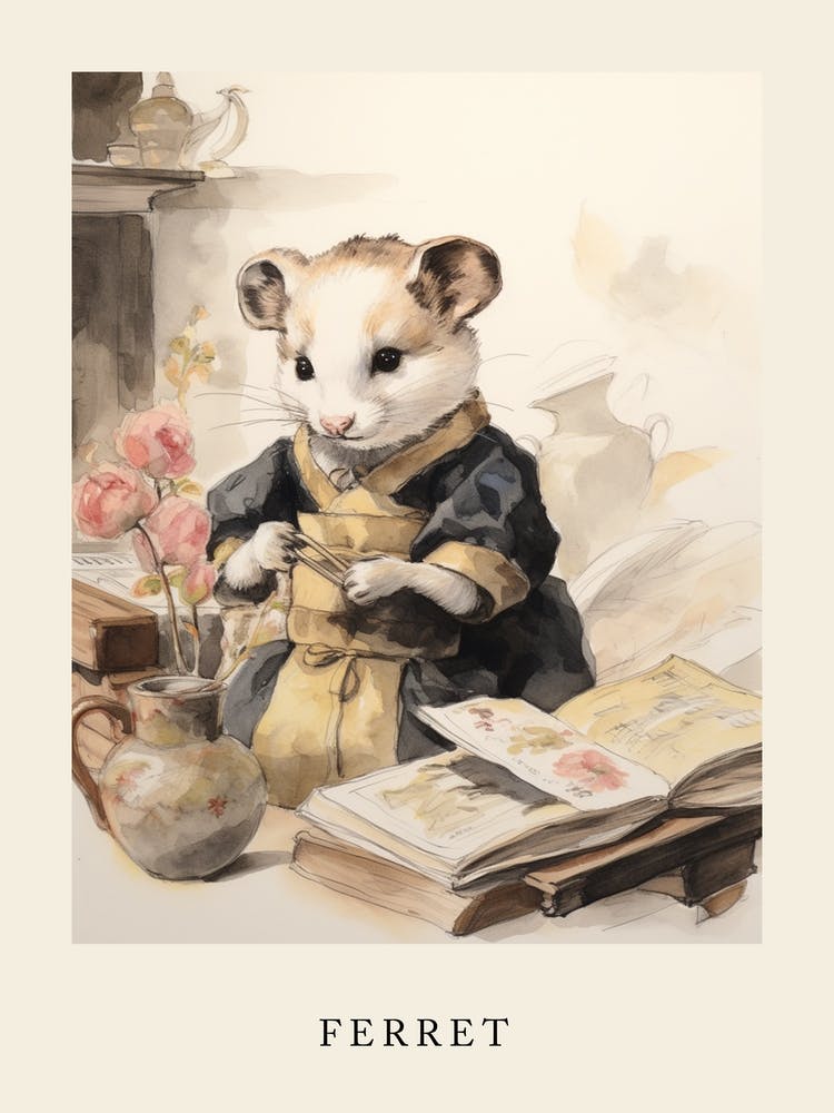 Beatrix Potter Inspired Animal Watercolour Ferret 2 Art Print by ...