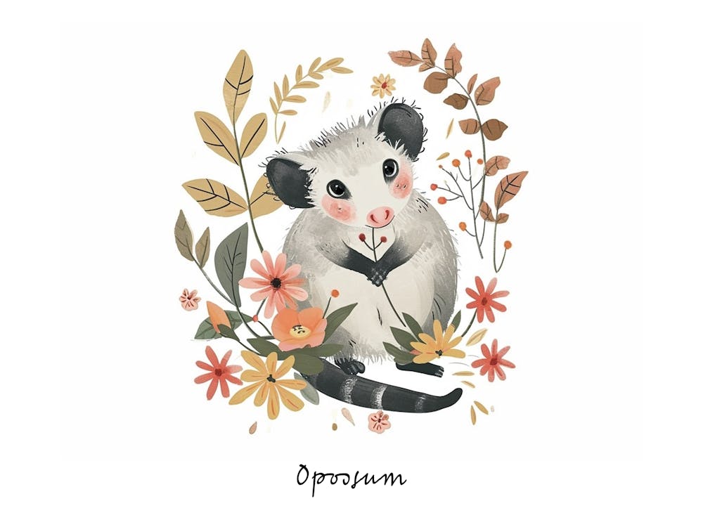 Little Floral Opossum 2 Poster Art Print by Scribble Studio – Fy!