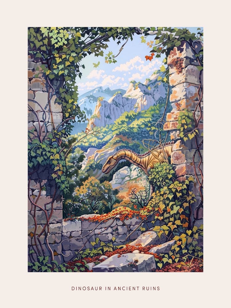 Dinosaur Ancient Ruins Painting 1 Poster Art Print by Dino Delights – Fy!