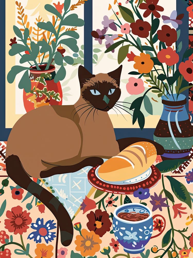 Tea Time With A Siamese Cat 1 Art Print by Purrfect Plates – Fy!