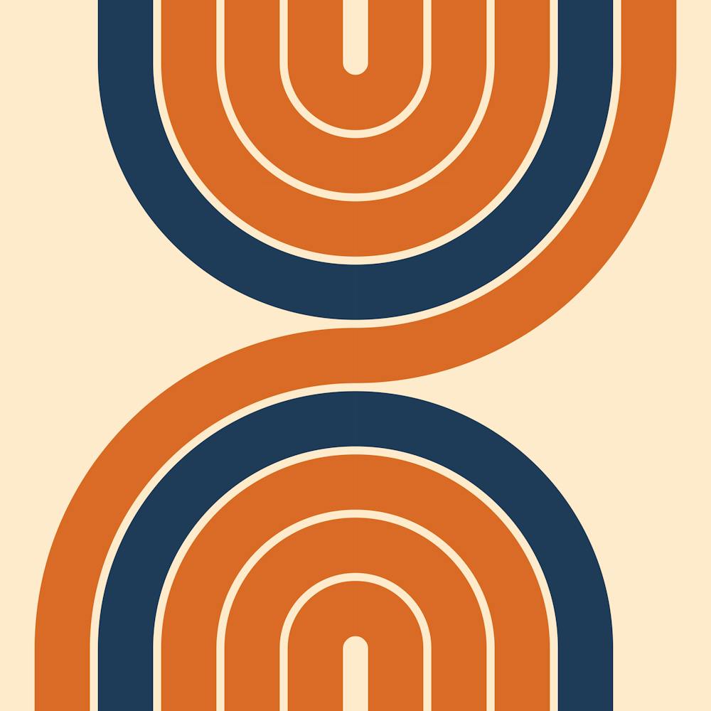 Midcentury Modern Retro Arch Classy Abstract Navy Blue And Burnt Orange ...