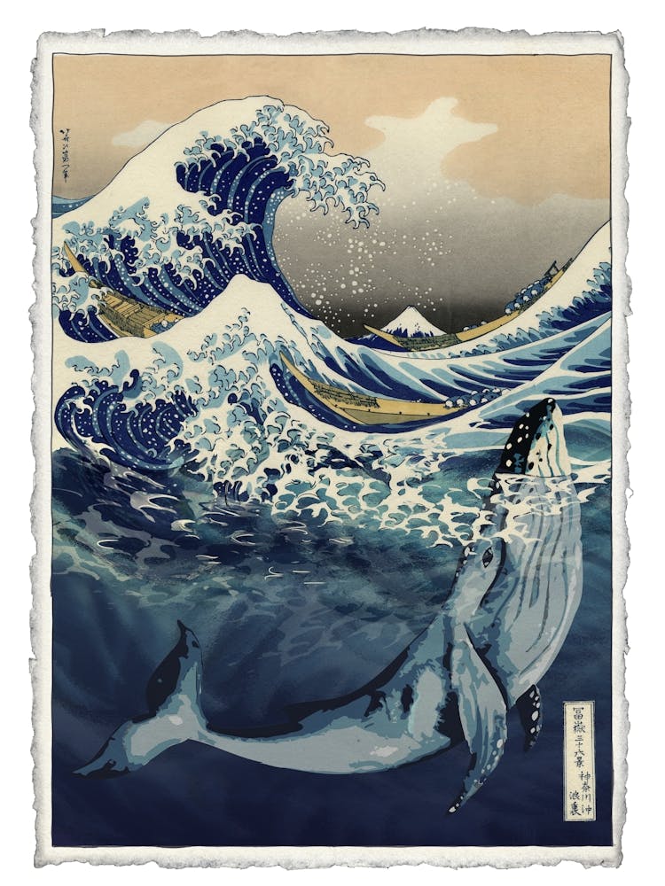 Whales And The Great Wave - Japanese Print Parody Art Print by Fy!