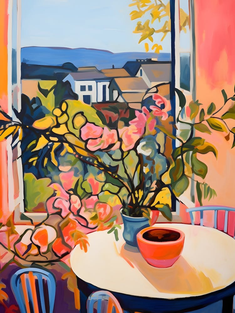 Still life Flower Table By The Window Art Print by Printful ...