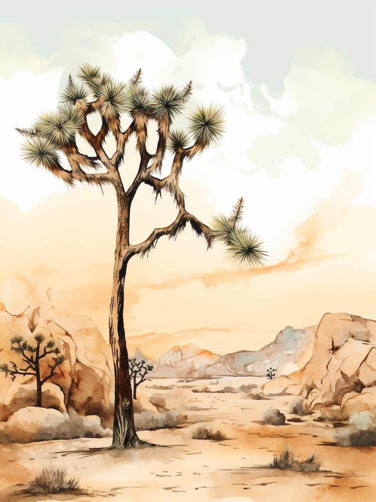 Minimalist Joshua Tree At Dawn In Desert Line Art 4 Art Print by ...