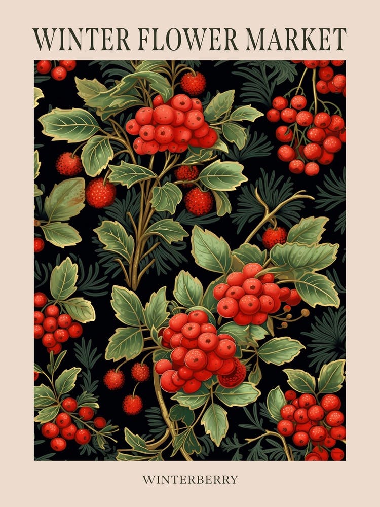 Winterberry 3 Winter Flower Market Poster Art Print by Bon Hiver Prints ...