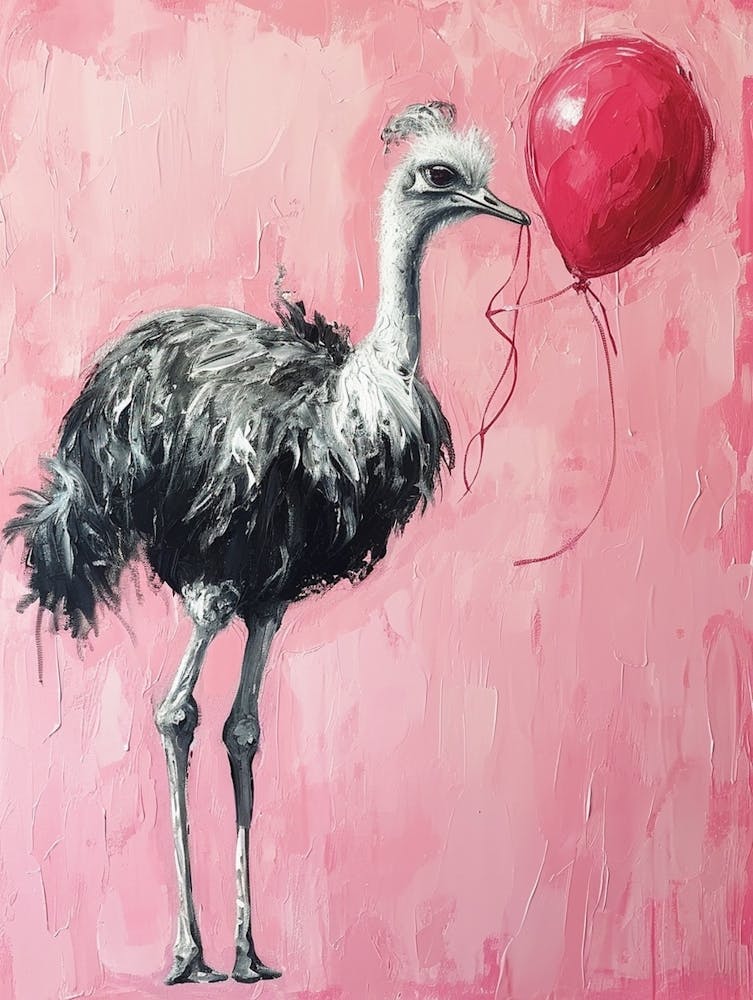 Cute Ostrich 4 With Balloon Art Print by Scribble Studio – Fy!