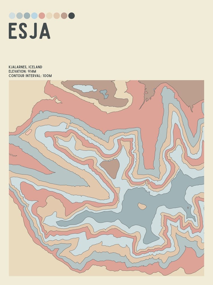 Esja Iceland Topographic Contour Map Art Print by Counter Colour – Fy!
