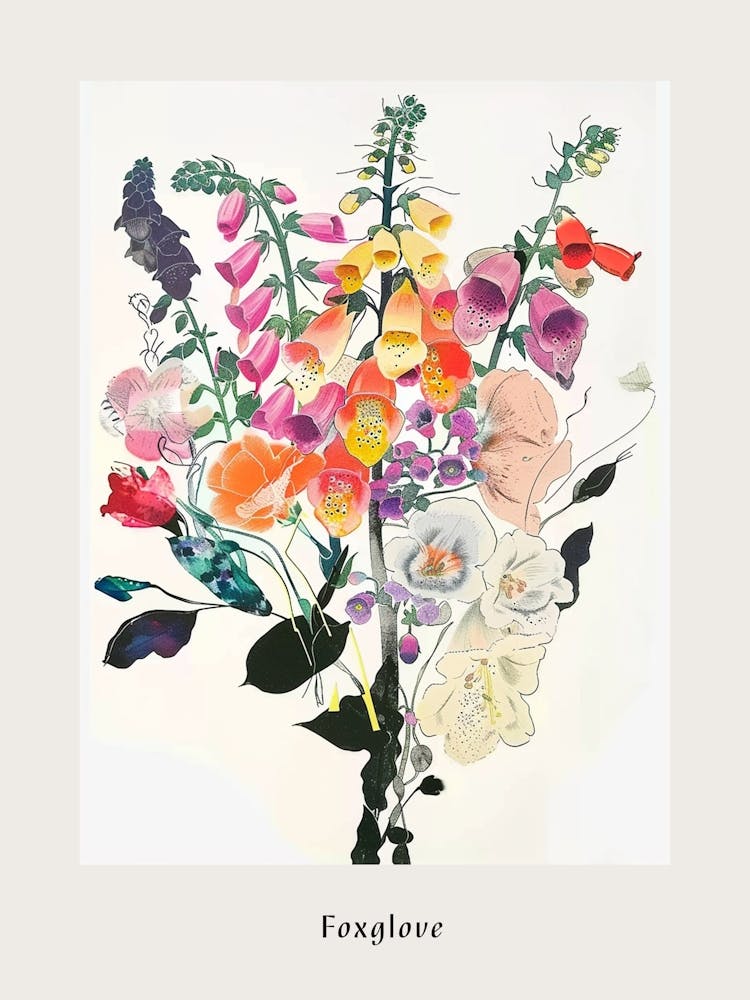 Foxglove 1 Collage Flower Bouquet Poster Art Print by Botanic Studio – Fy!