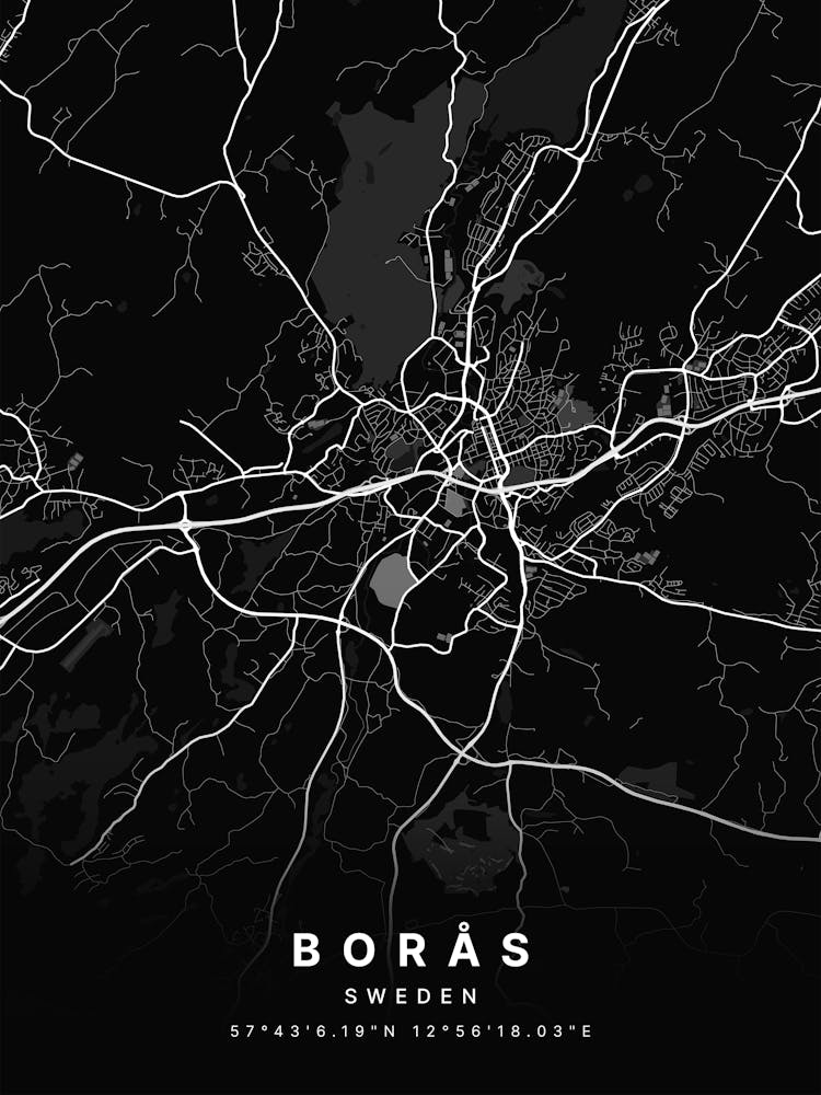 Boras Sweden Black Map 1 Art Print by The Map Merchant – Fy!