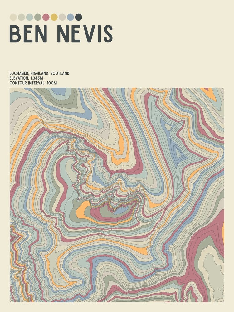 Ben Nevis Scotland Topographic Contour Map Art Print by Counter Colour ...