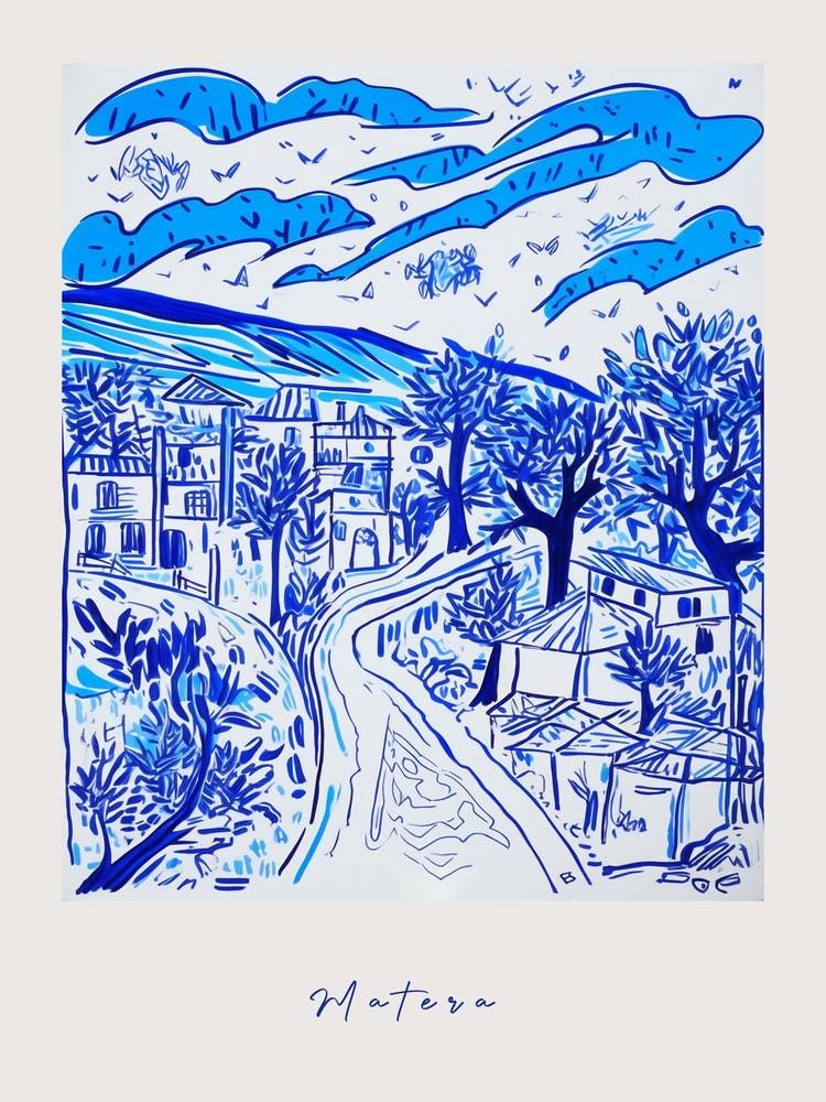 Matera Italy Blue Drawing Poster Art Print by MedArt – Fy!