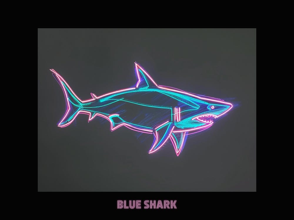 Neon Pink Blue Shark Poster 1 Art Print by Energy of the Sea – Fy!
