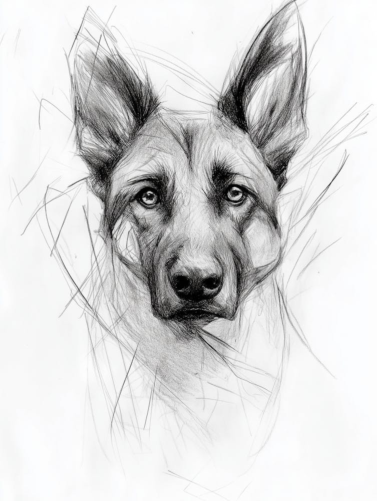 A Simple Line Drawing Of A German Shepherd Dog Art Print by PINK RIVER ...