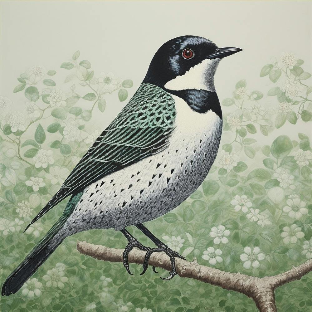 Ohara Koson Inspired Bird Painting Lark 3 Square Art Print by Feathered ...