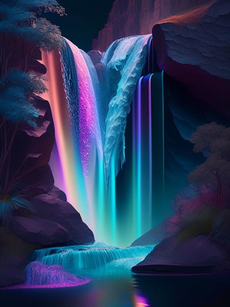 Waterfall, Waterscape Holographic 1 Art Print by Hydro Hues – Fy!
