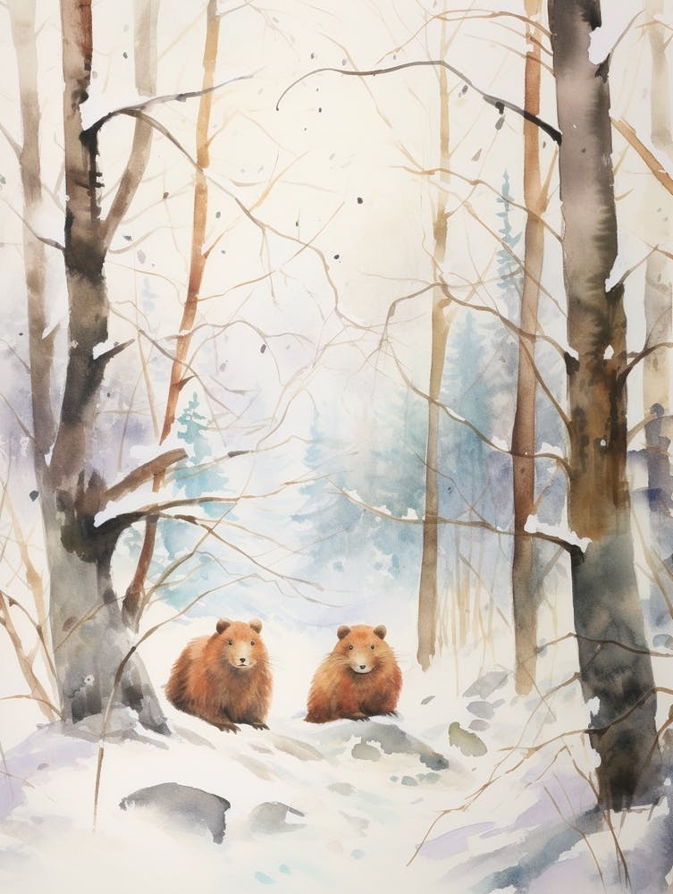 Winter Watercolour Beaver 2 Art Print by Bon Hiver Prints – Fy!