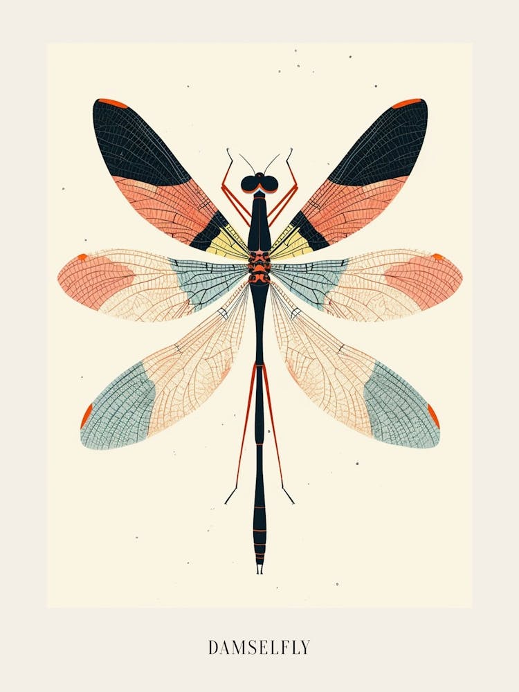Colourful Insect Illustration Damselfly 16 Poster Art Print by Ritual ...