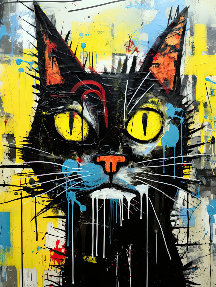 Graffiti Whisker Vibes: Basquiat's style Cat Tales Art Print by Art ...