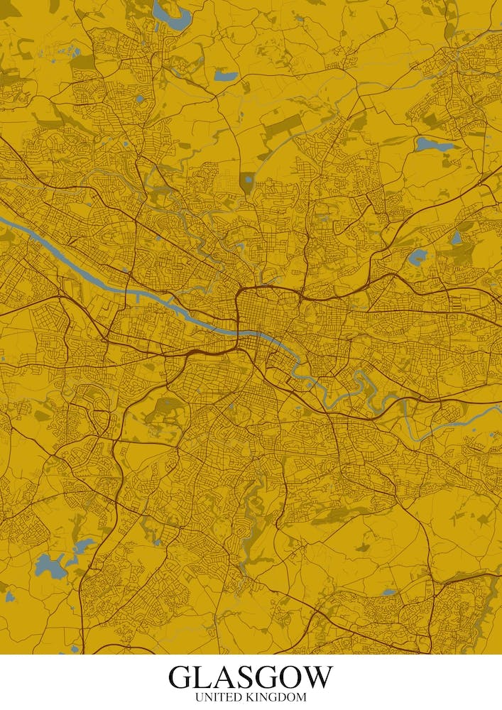 Glasgow Yellow Blue Map Art Print by Mapply – Fy!