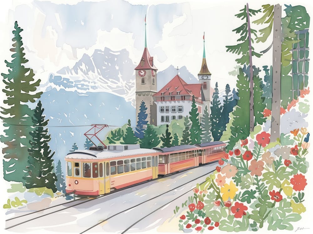 Swiss Alps Landscape Watercolour Art Print by Mambo – Fy!