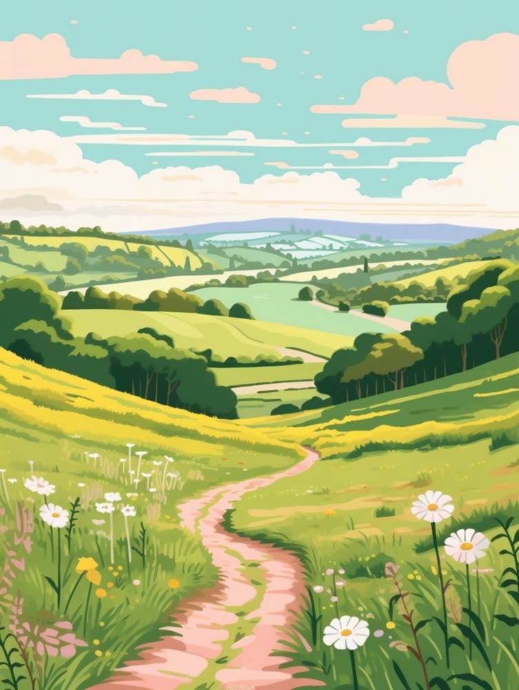 The North Downs Way England 2 Hike Illustration Art Print by WanderWall ...